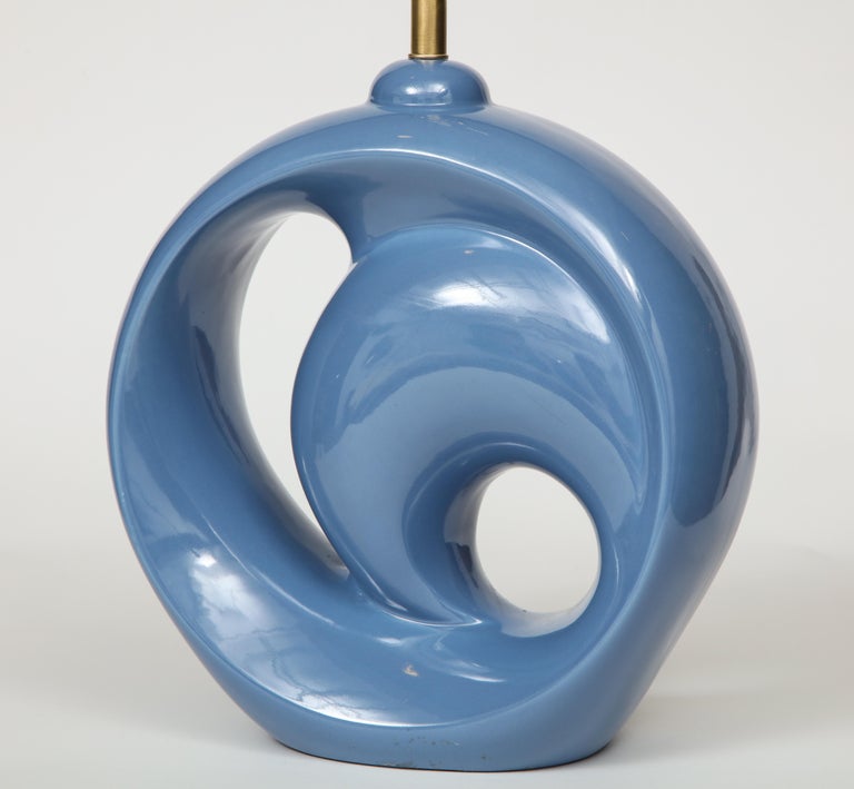 Midcentury Cornflower Blue Porcelain Lamps For Sale at 1stDibs