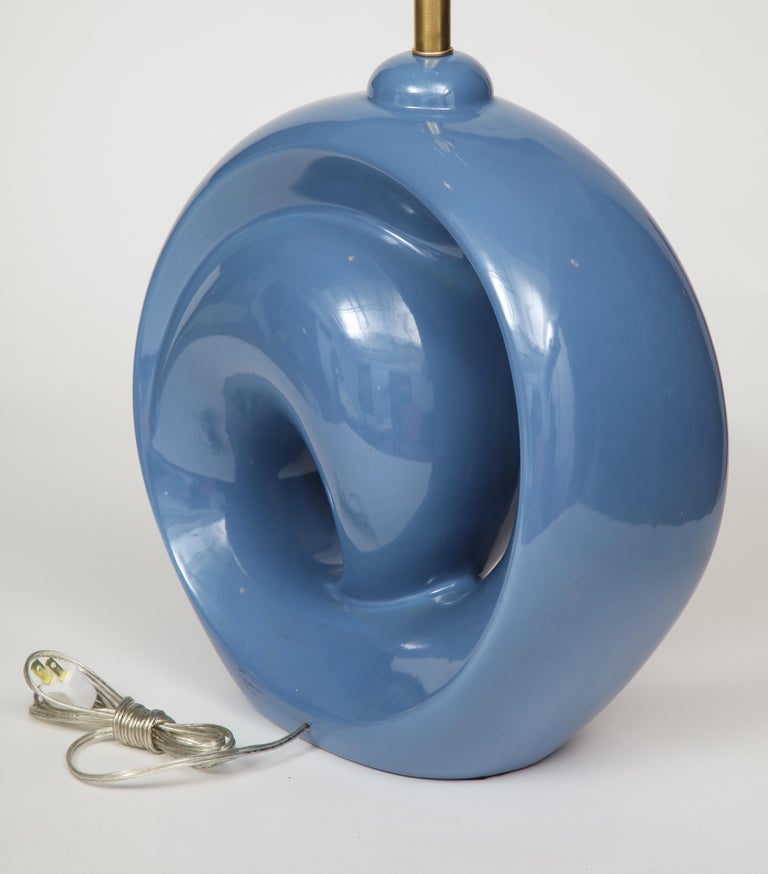 Midcentury Cornflower Blue Porcelain Lamps For Sale at 1stDibs