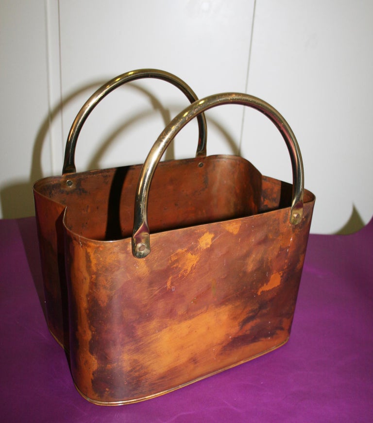 Midcentury Copper Magazine Rack with Brass Handles at 1stDibs