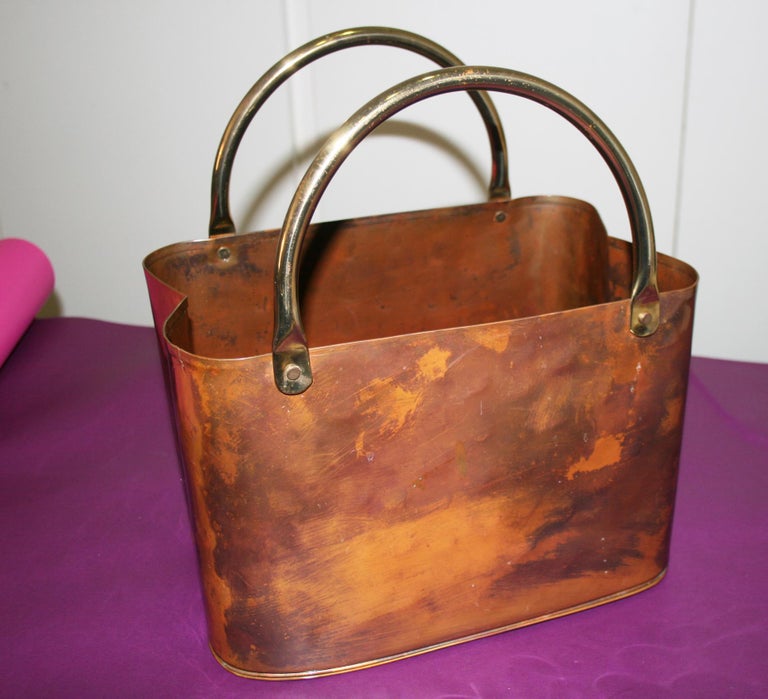 Midcentury Copper Magazine Rack with Brass Handles at 1stDibs