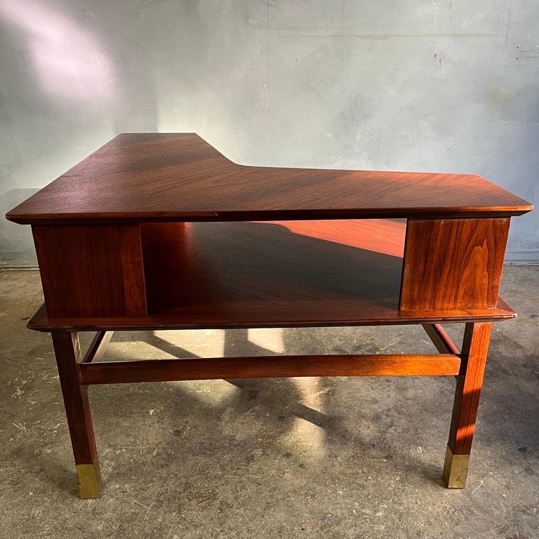 Midcentury Corner Two Tier Table by Founders For Sale at 1stDibs