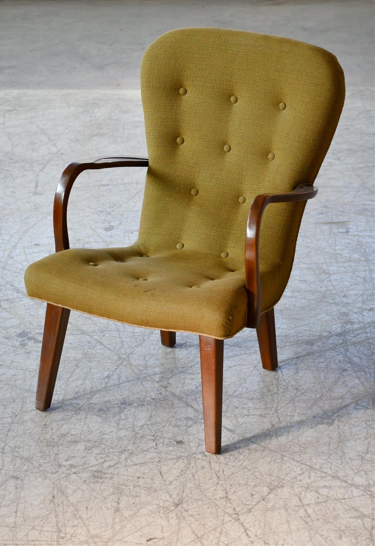 Midcentury Danish Clam Style Lounge Chair, 1950s For Sale at 1stDibs