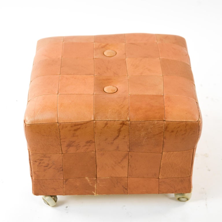 Midcentury Danish Leather Cube Ottoman For Sale at 1stDibs