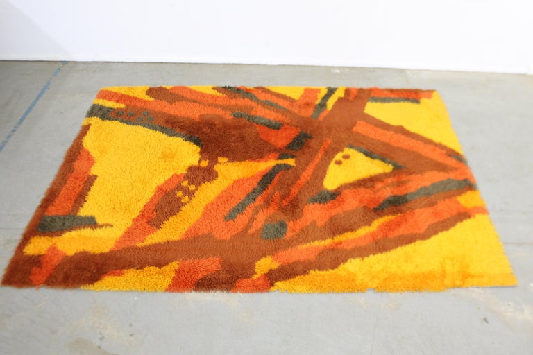 Midcentury Danish Modern Retro Orange Shag Rug at 1stDibs