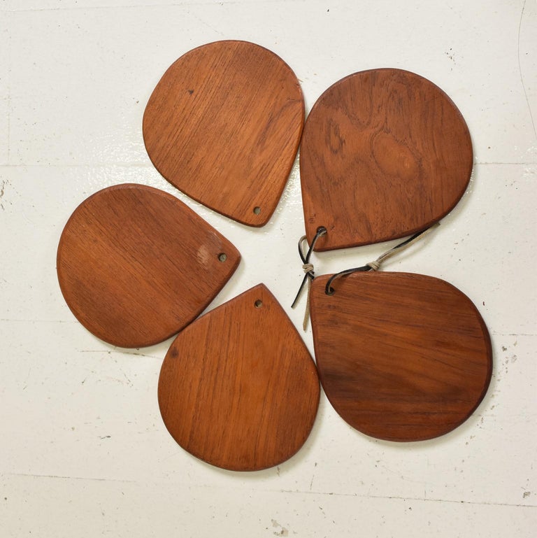 Midcentury Danish Modern Set of 5 Decorative Teak Plates at 1stDibs