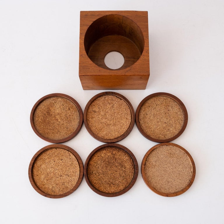 Mid-Century Danish Modern Teak Coaster Set at 1stDibs