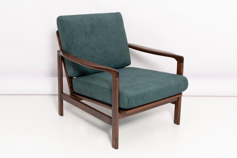 Midcentury Deep Green Velvet Armchair, Zenon Baczyk, Poland, 1960s For ...