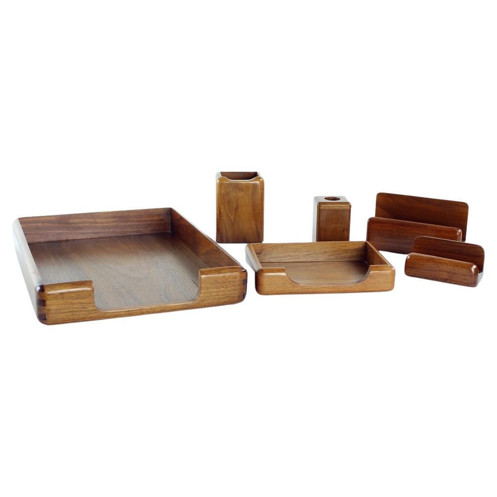 Midcentury Desk Set In Walnut Wood, Czechoslovakia 1960s at 1stDibs