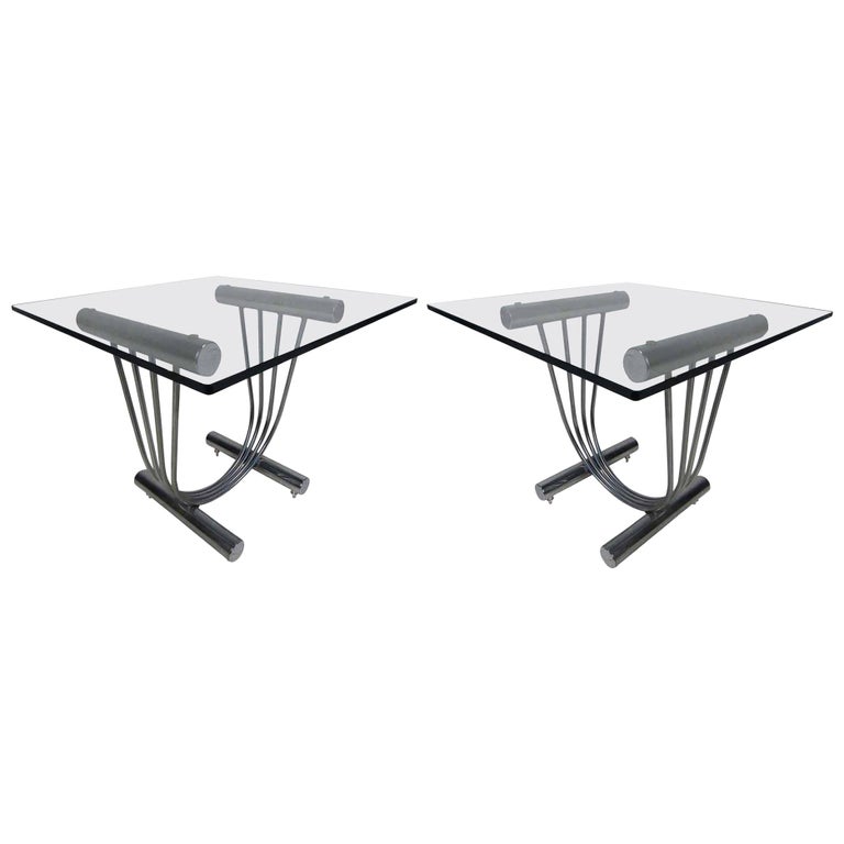 Midcentury DIA Style Chrome and Glass Side Tables For Sale at 1stDibs
