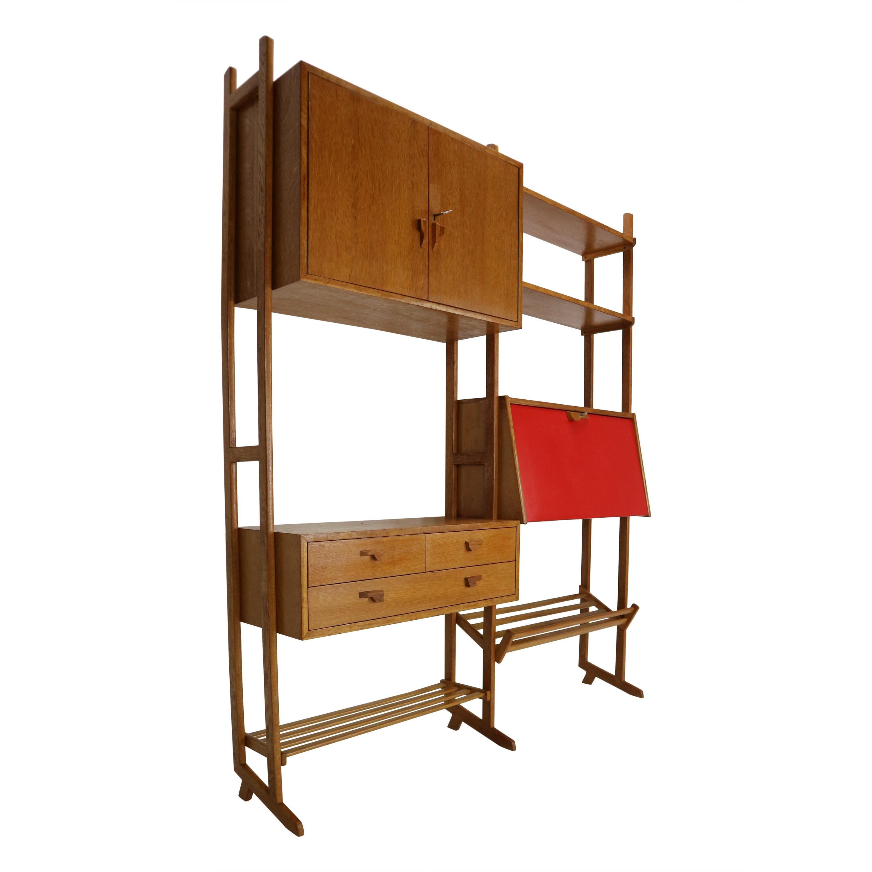 Midcentury Dutch Modern Freestanding Room Divider- Shelve Unit In Oak ...