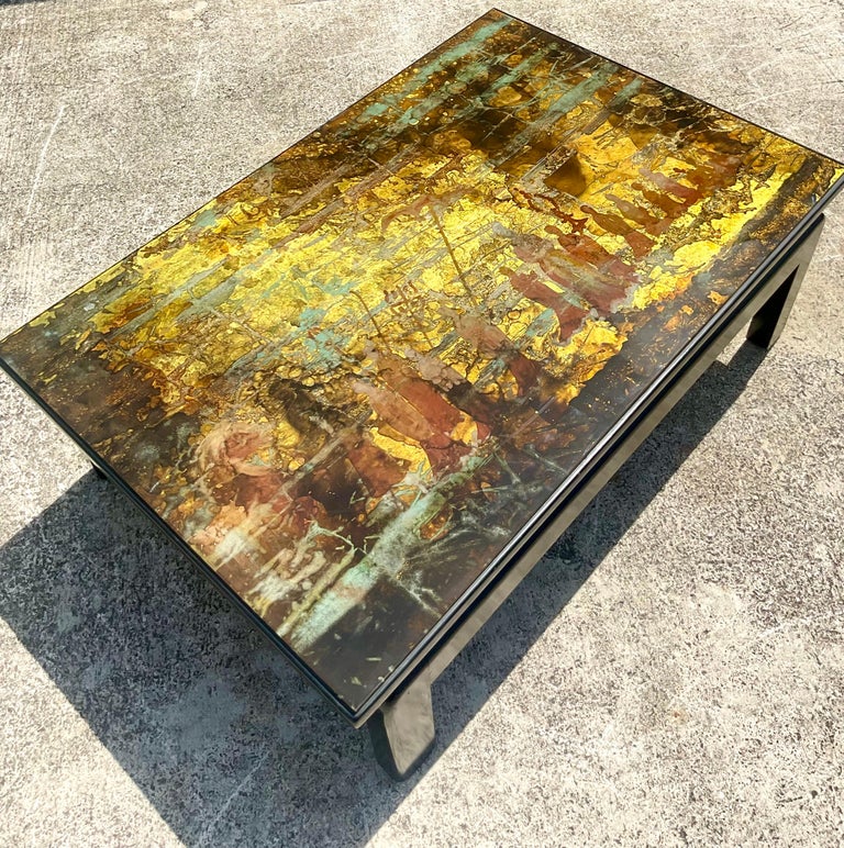 Midcentury Eglomise Glass Coffee Table at 1stDibs