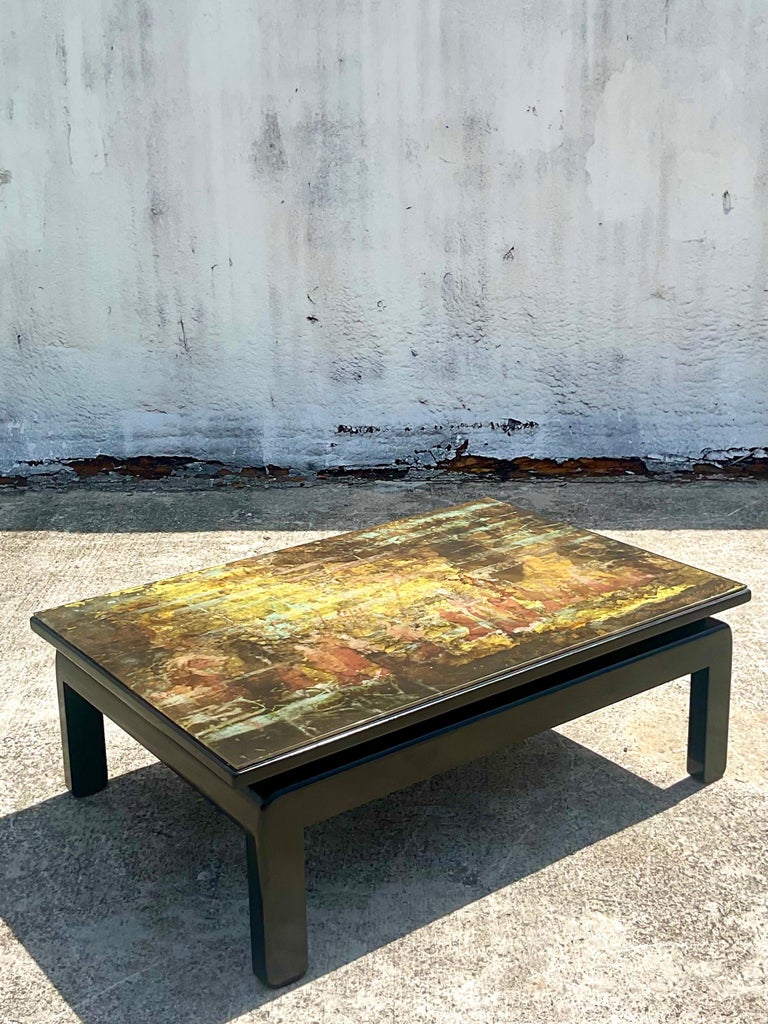 Midcentury Eglomise Glass Coffee Table For Sale at 1stDibs