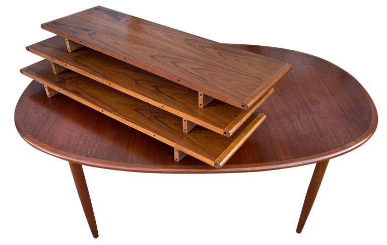 Midcentury Elliptical Large Oval Danish Teak Expandable Dining Table '3 ...