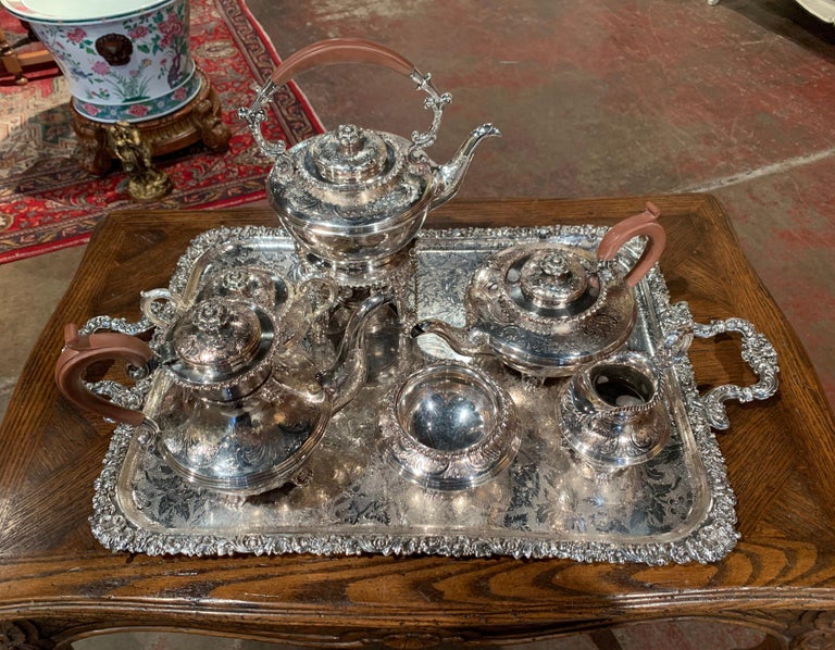Midcentury English Copper Silver Plated Tea Set and Tray Stamped Barker ...