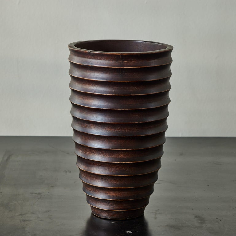 Midcentury English Ribbed Treen Vase For Sale at 1stDibs