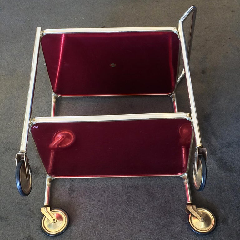 Midcentury English Woodmet Red Bar Cart or Auto Trolley For Sale at 1stDibs