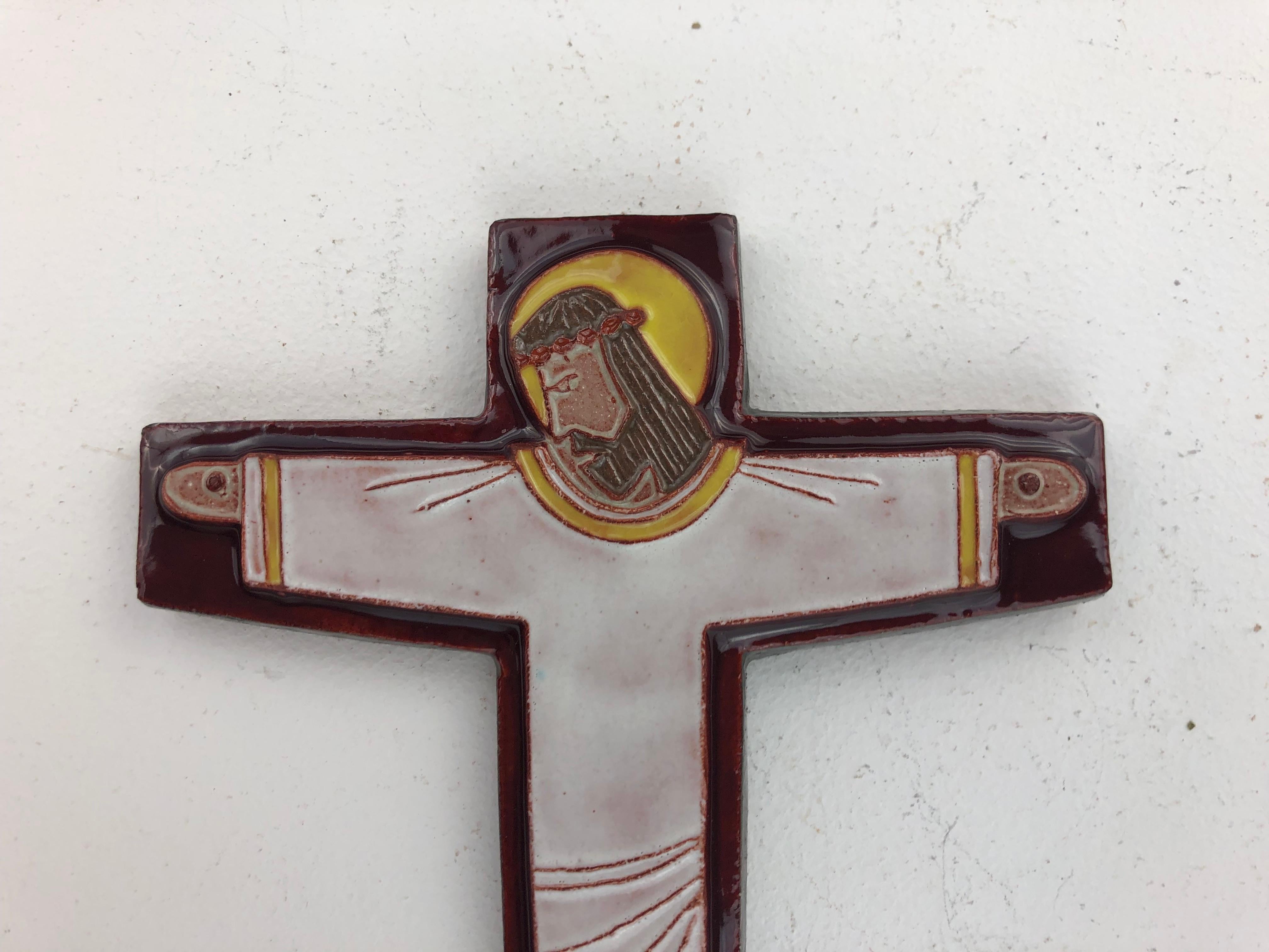 Midcentury European Ceramic Cross, Bohemian Vibe White Cloaked Christ ...