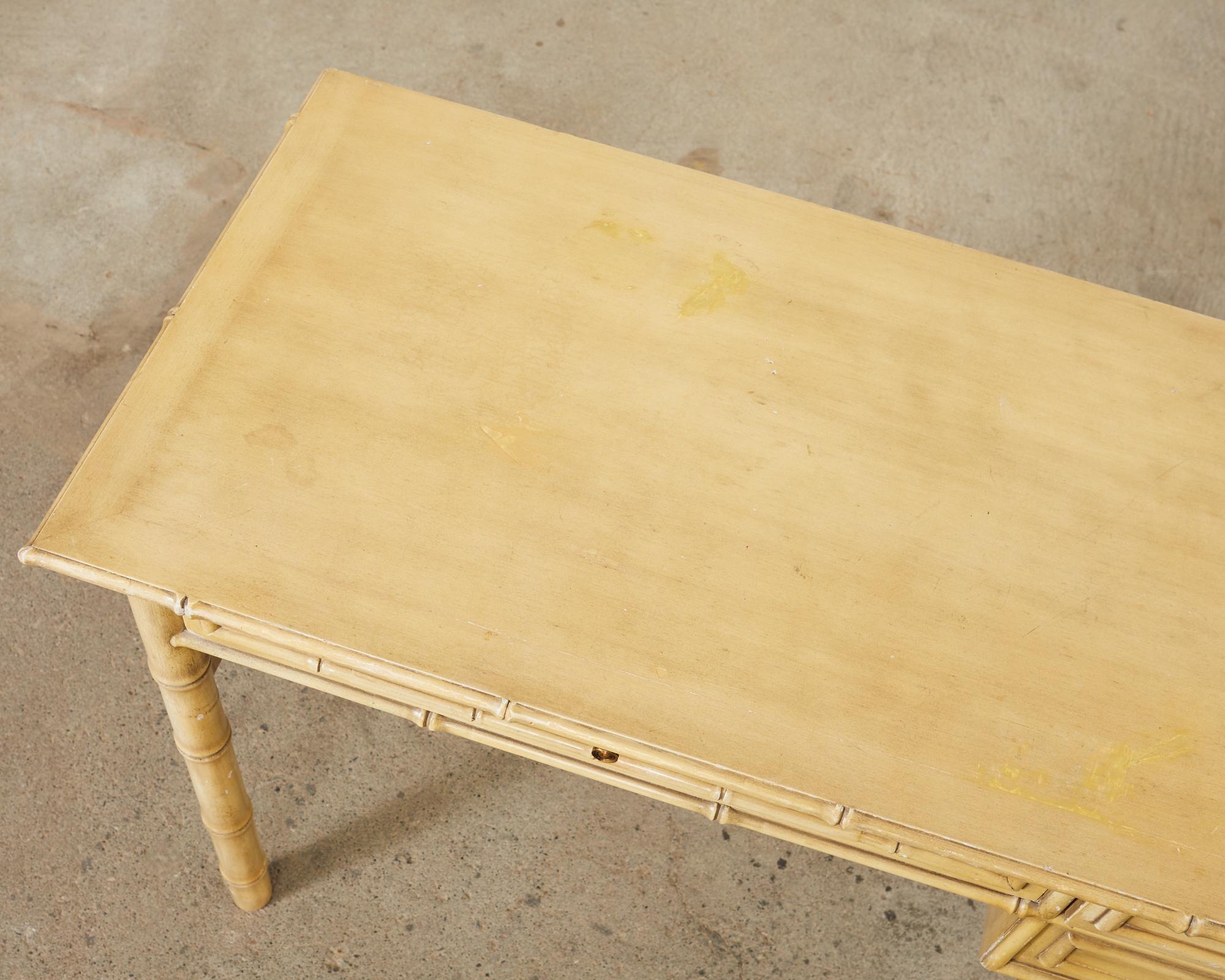 Midcentury Faux Bamboo Lacquered Writing Table or Desk For Sale at 1stDibs
