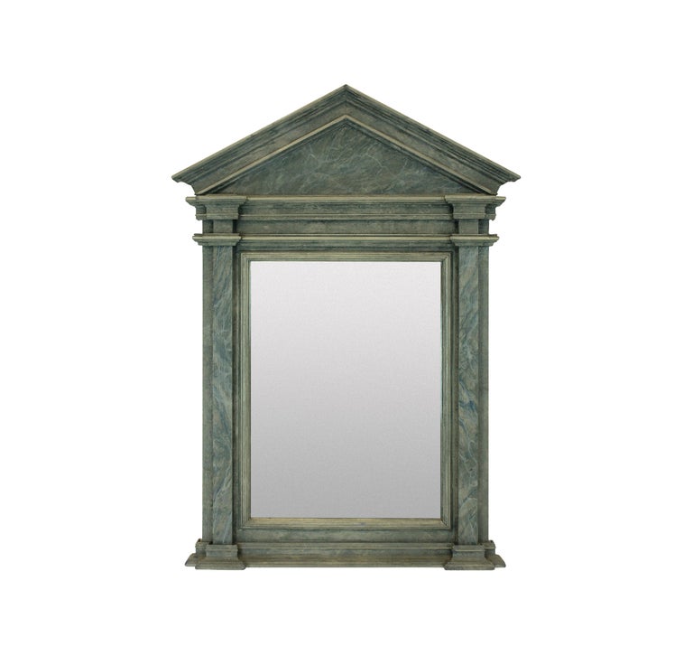 Midcentury Faux Marble Pediment Mirror For Sale at 1stDibs