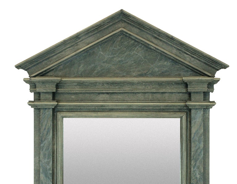Midcentury Faux Marble Pediment Mirror For Sale at 1stDibs