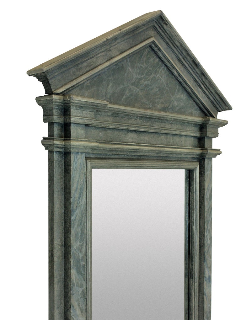 Midcentury Faux Marble Pediment Mirror For Sale at 1stDibs