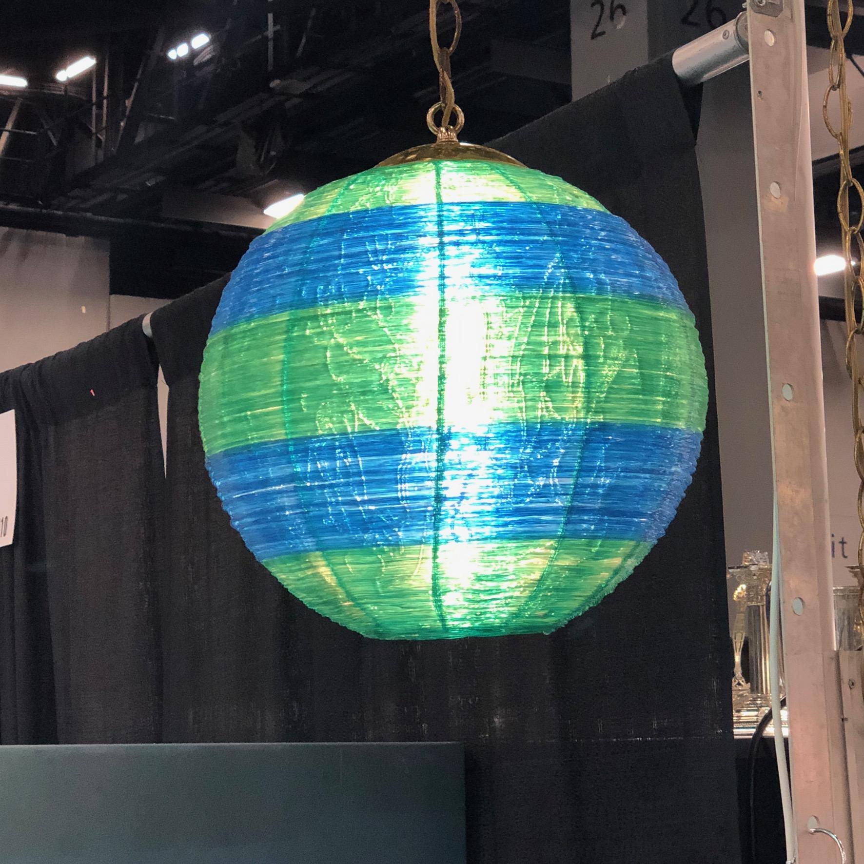 Midcentury Fiberglass Green and Blue Hanging Ball Lamp at 1stDibs ...