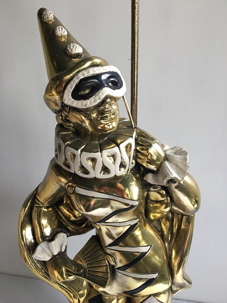 Midcentury Figural Jester Harlequin Plaster Table Lamp For Sale at 1stDibs