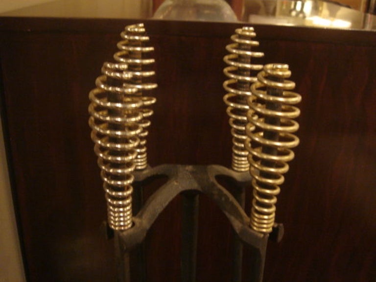 Midcentury Fireplace Tool Set with Nickel-Plated Coil Handles For Sale ...