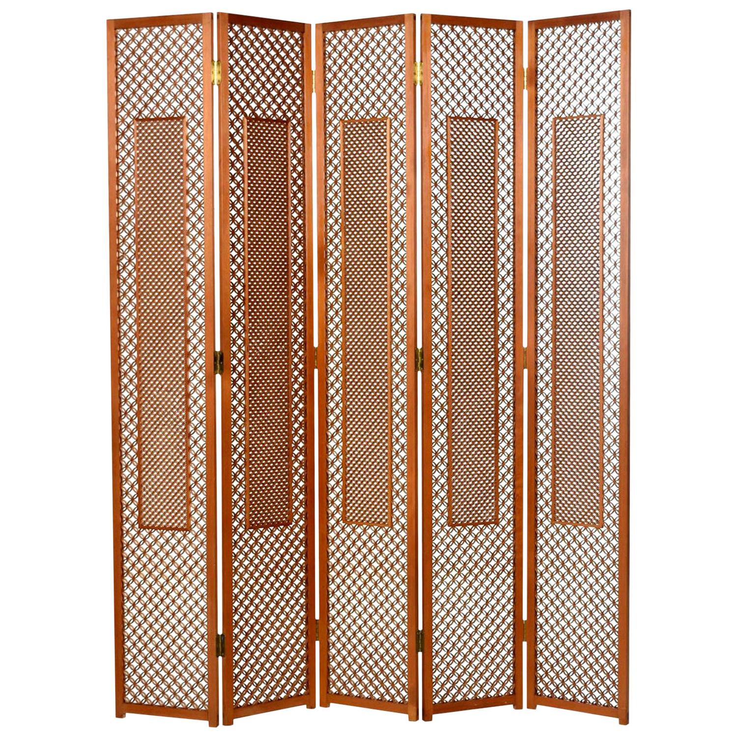Stunning 6 Panel Danish Teak Screen at 1stdibs