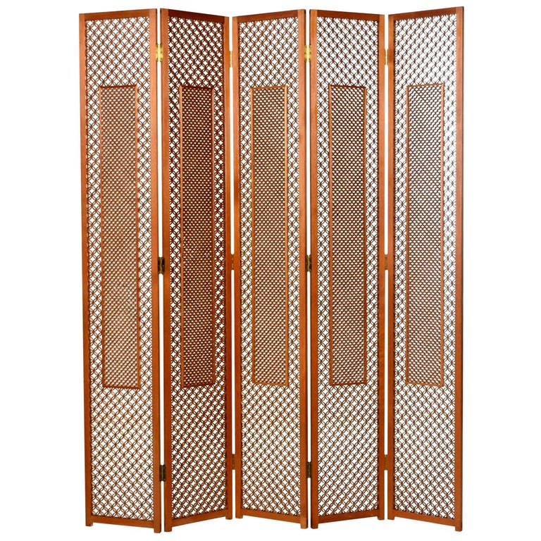 Midcentury Five-Panel Teak Folding Screen Room Divider at 1stDibs