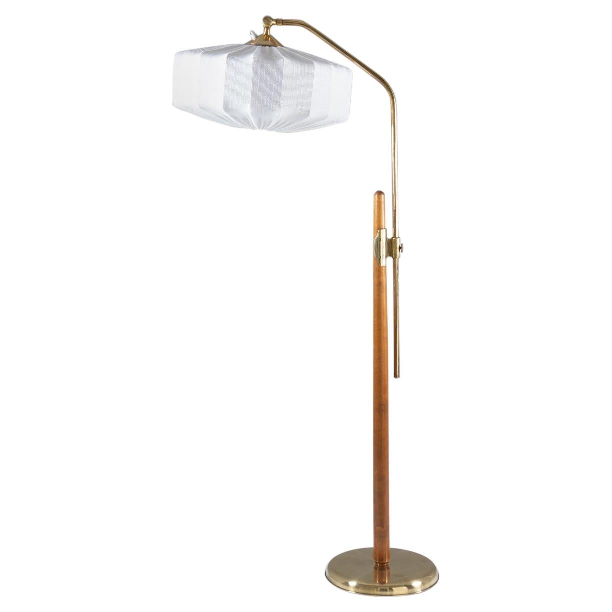 Swedish, Adjustable Two-Armed Floor Lamp, Brass, Marble, Fabric, Sweden ...