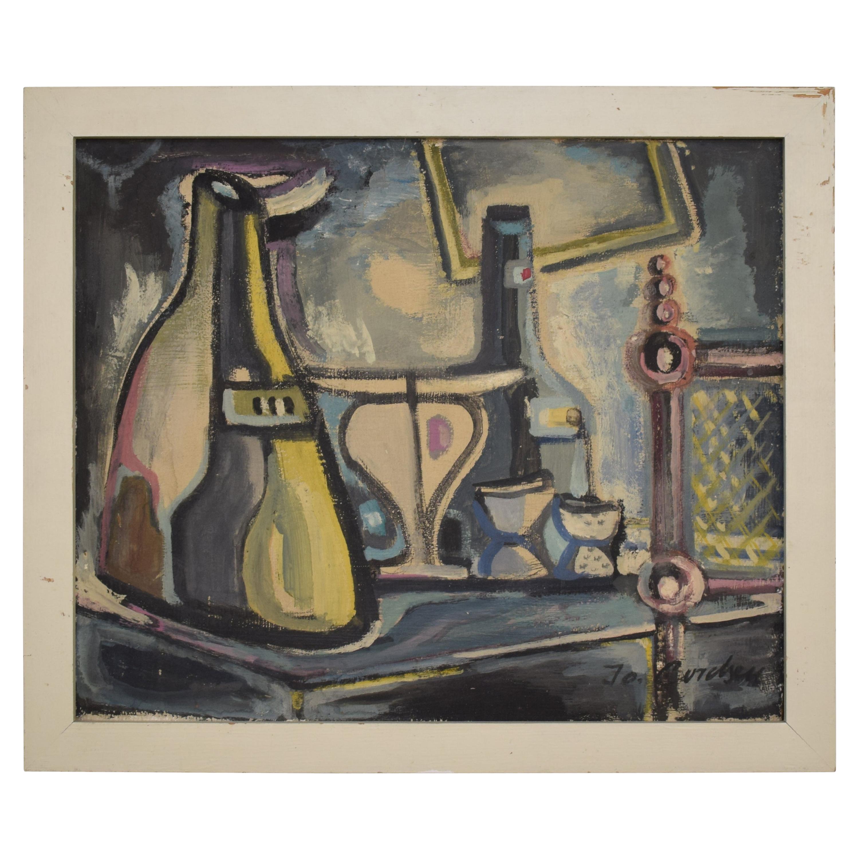 Mid-Century Modern Framed German Abstract Painting Acryl on Wood, circa ...