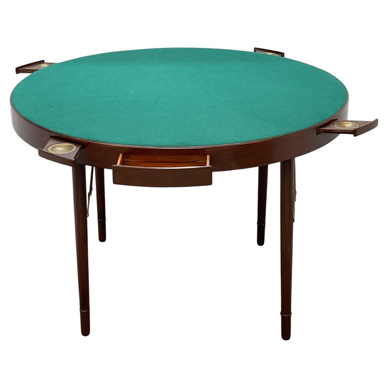 Midcentury Fratelli Zari Folding Nut Wood and Brass Italian Game Table ...