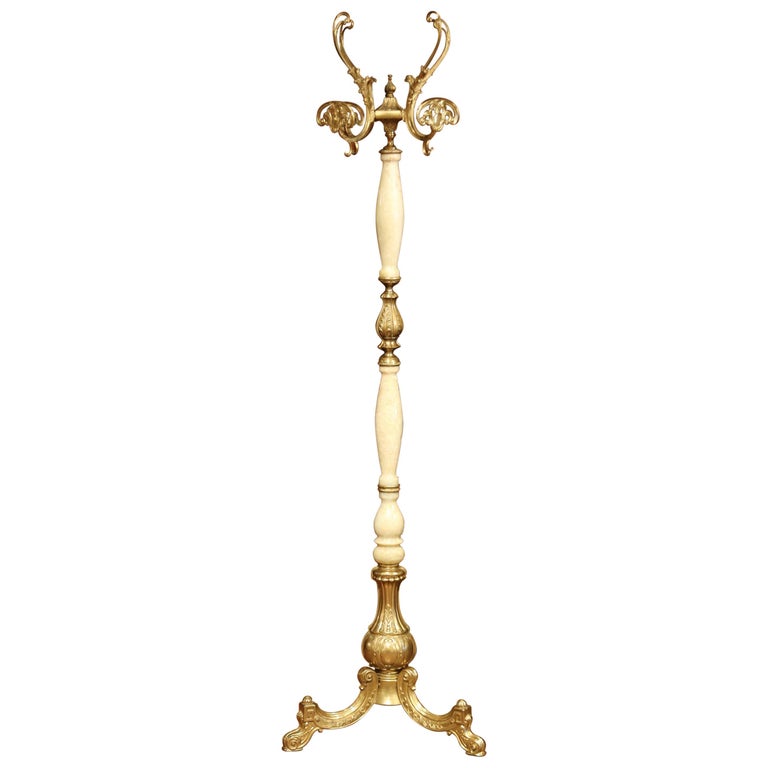 Midcentury Free Standing Ornate Onyx and Brass Coat Stand at 1stDibs