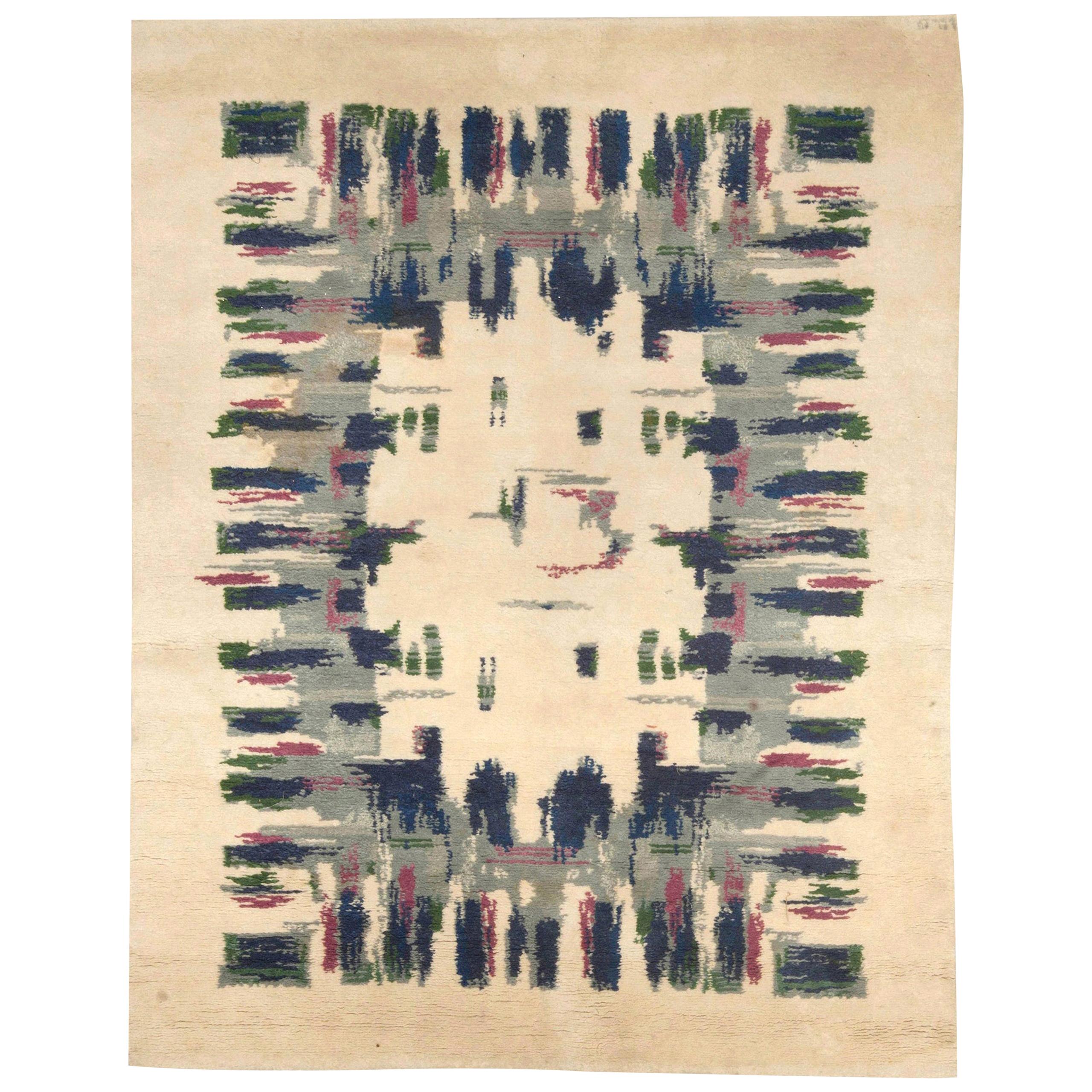 Stunning French Art Deco Light Green Floral Rug 1930's For Sale at 1stDibs