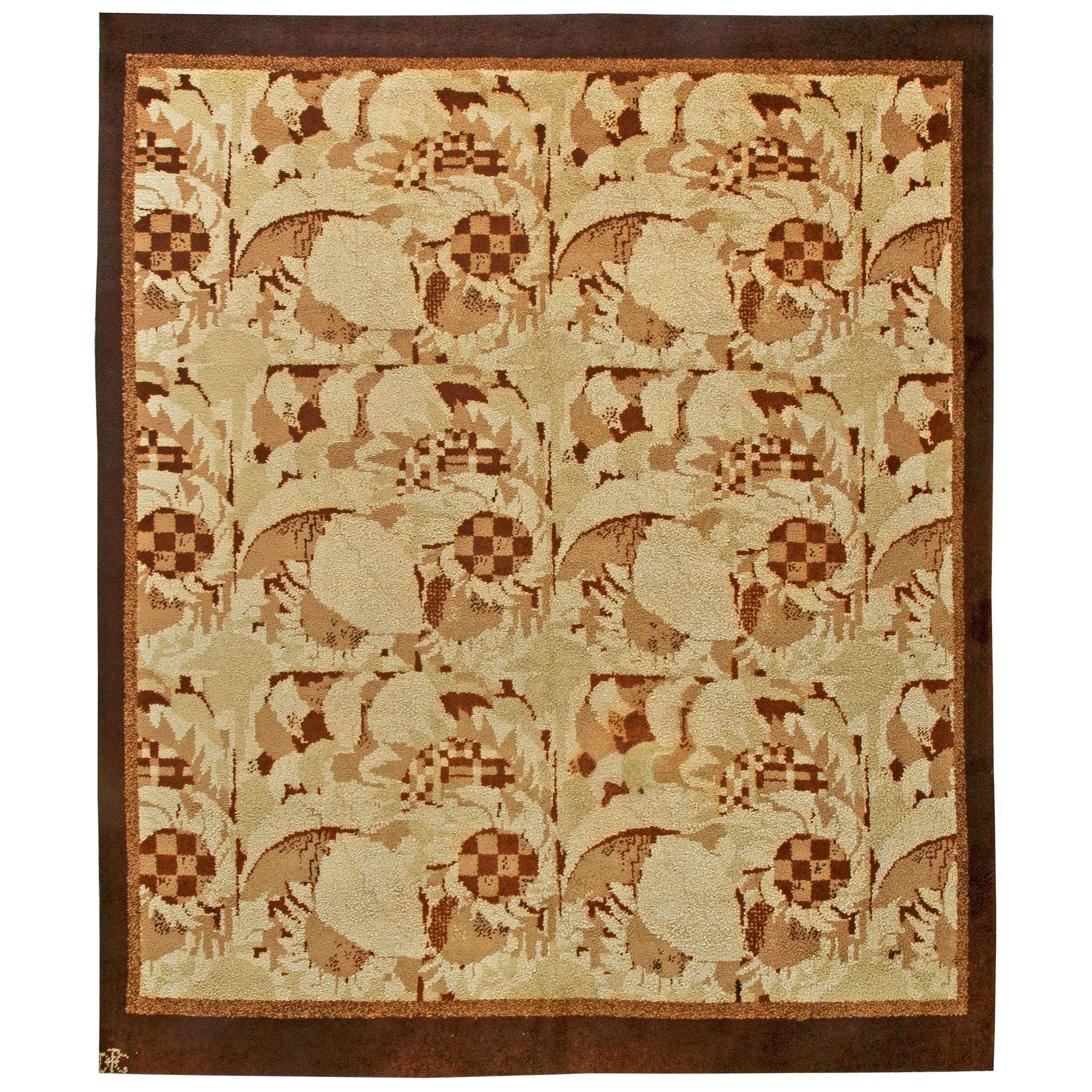 Rug and Kilim's French Art Deco Style Rug Beige Brown Custom Pattern ...