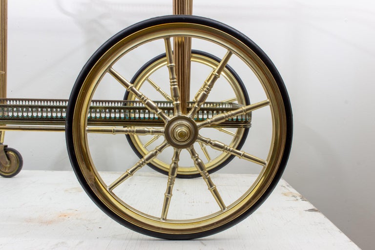 Midcentury French Brass and Glass Trolley Style Bar Cart with Large ...