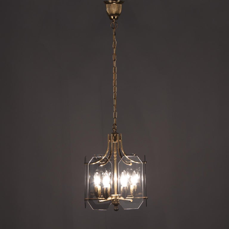 Midcentury French Brass Chandelier with Smoked Glass Panels, 1960s at ...