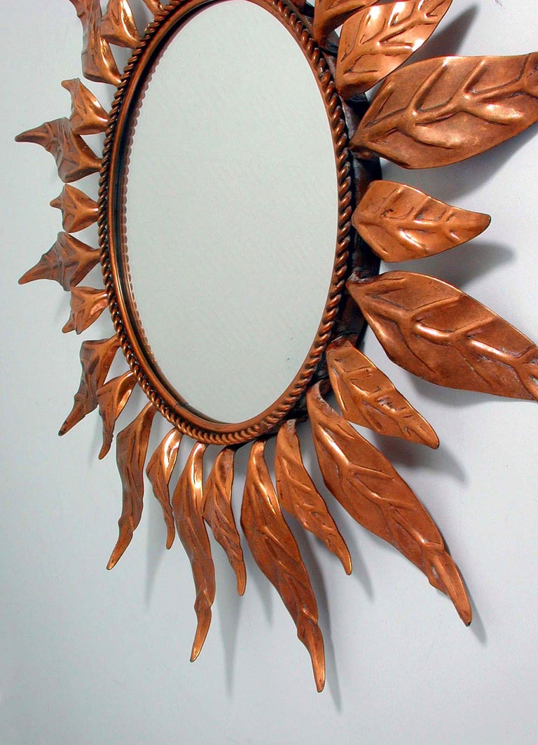 Midcentury French Copper Sunburst Wall Mirror, 1950s at 1stDibs