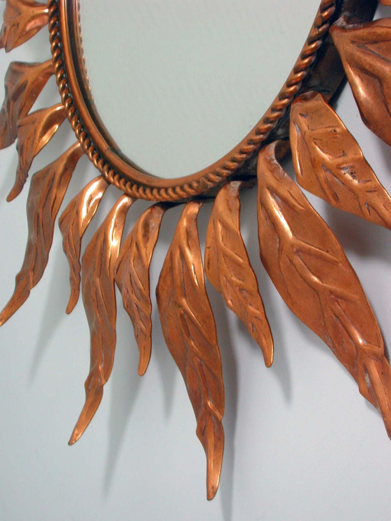 Midcentury French Copper Sunburst Wall Mirror, 1950s at 1stDibs