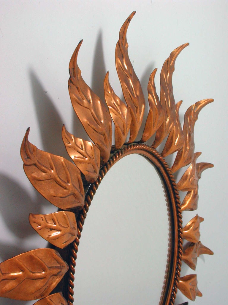 Midcentury French Copper Sunburst Wall Mirror, 1950s at 1stDibs