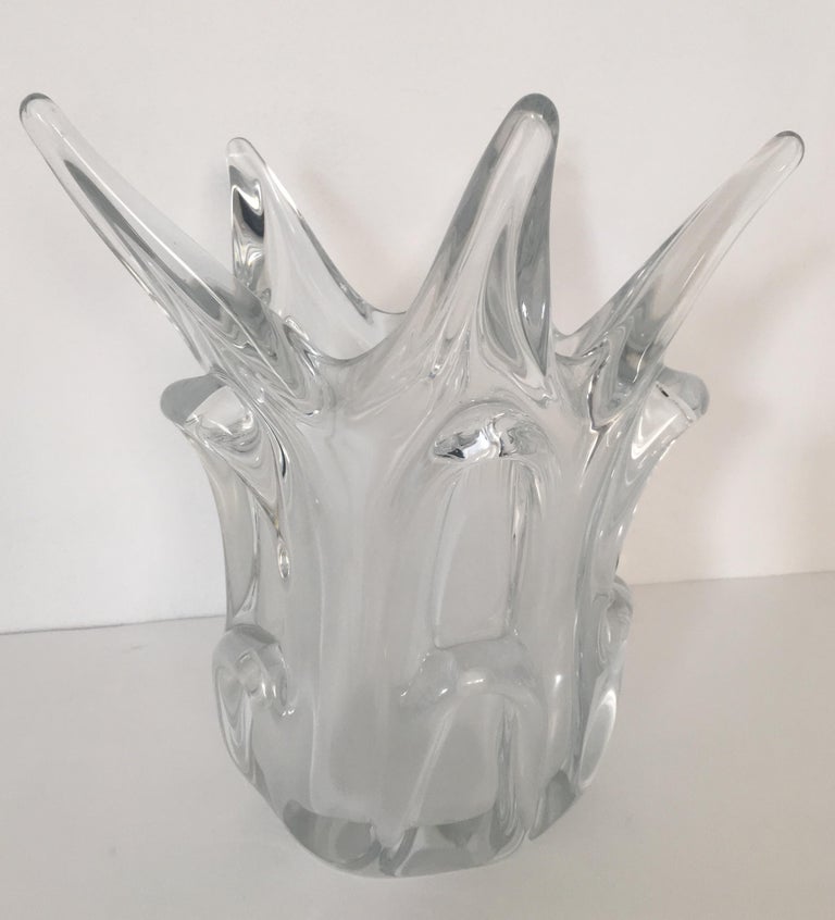 Midcentury French Molded Crystal Fluted Vase For Sale at 1stDibs