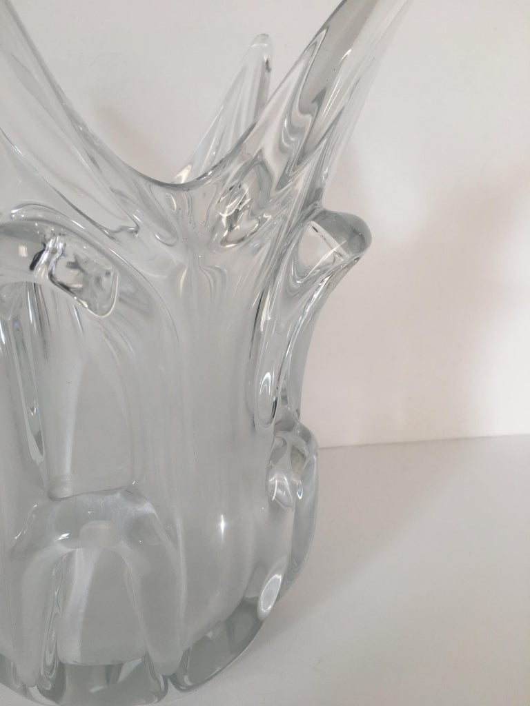 Midcentury French Molded Crystal Fluted Vase For Sale at 1stDibs