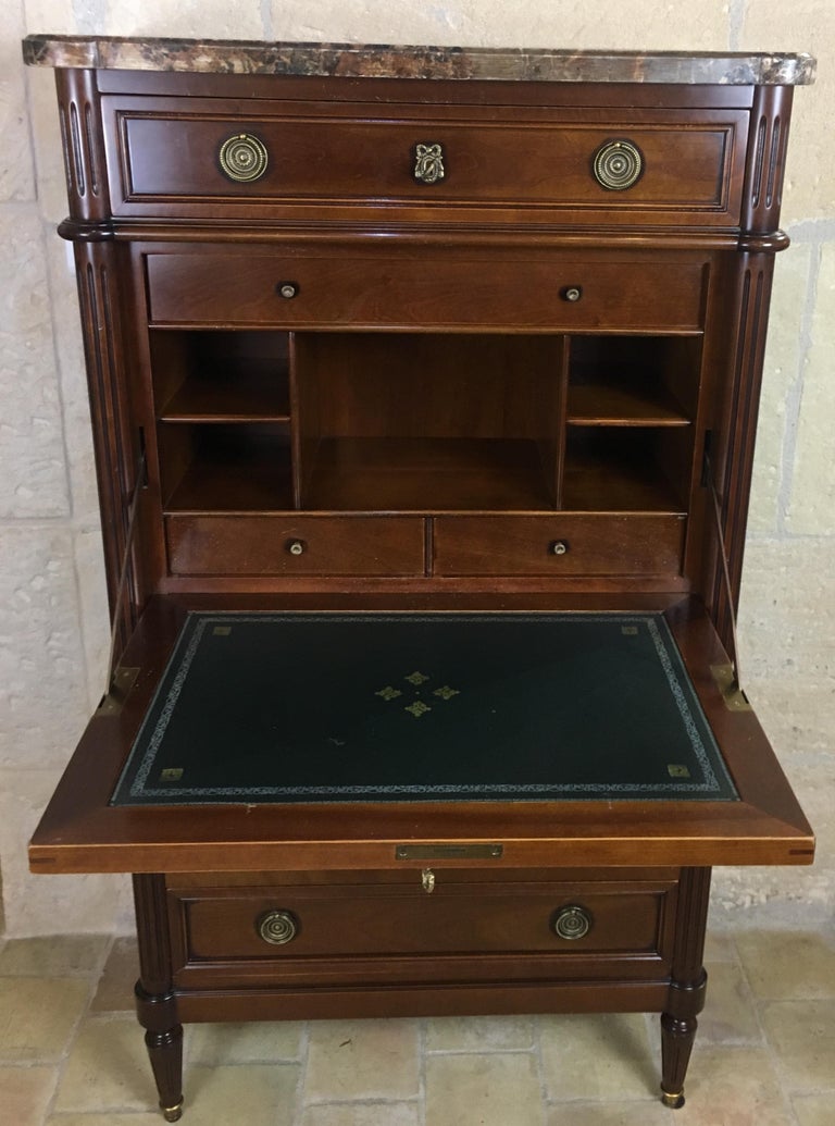 Midcentury French Louis XVI Style Secretary with Marble Top at 1stDibs