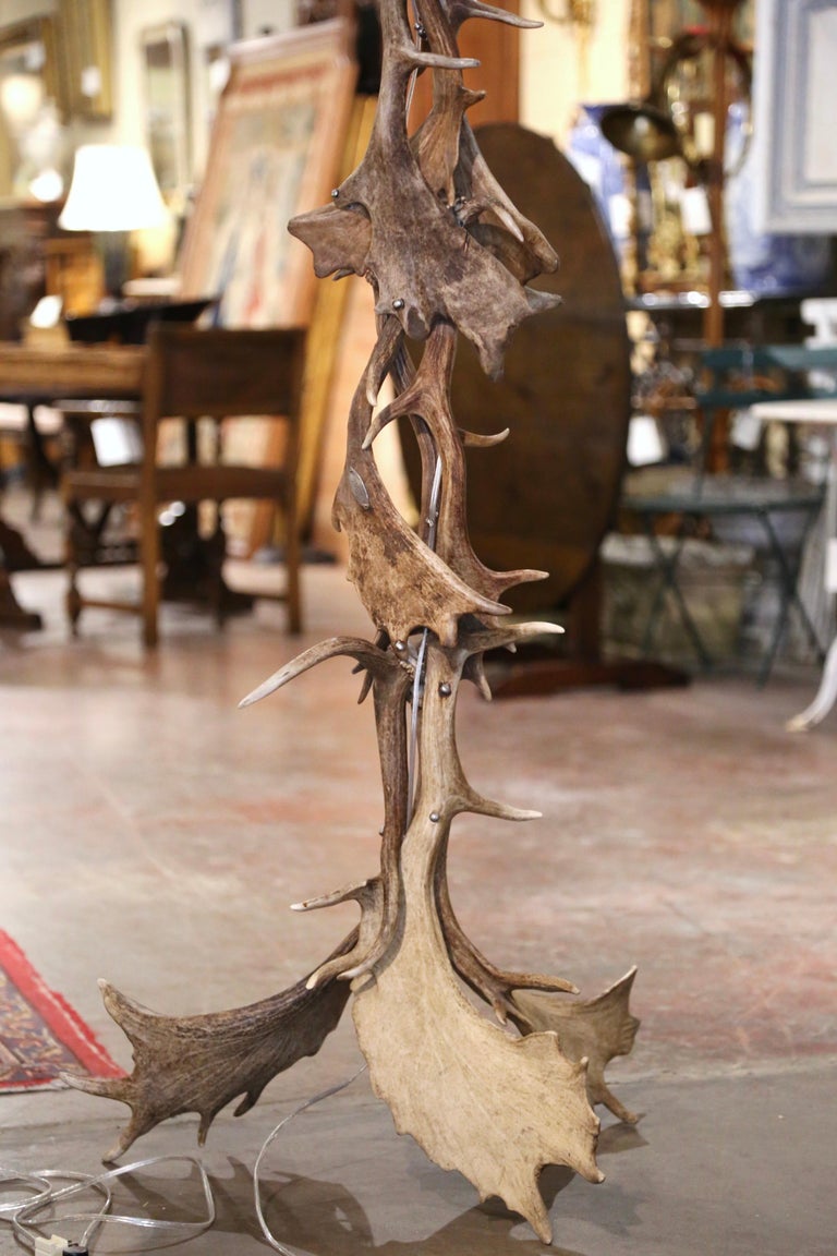 Midcentury French Moose Antler Floor Lamp For Sale at 1stDibs