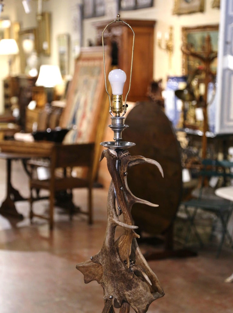 Midcentury French Moose Antler Floor Lamp For Sale at 1stDibs