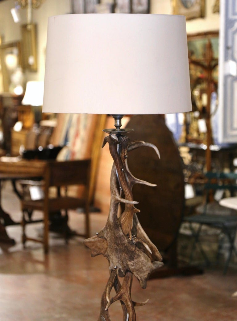 Midcentury French Moose Antler Floor Lamp For Sale at 1stDibs
