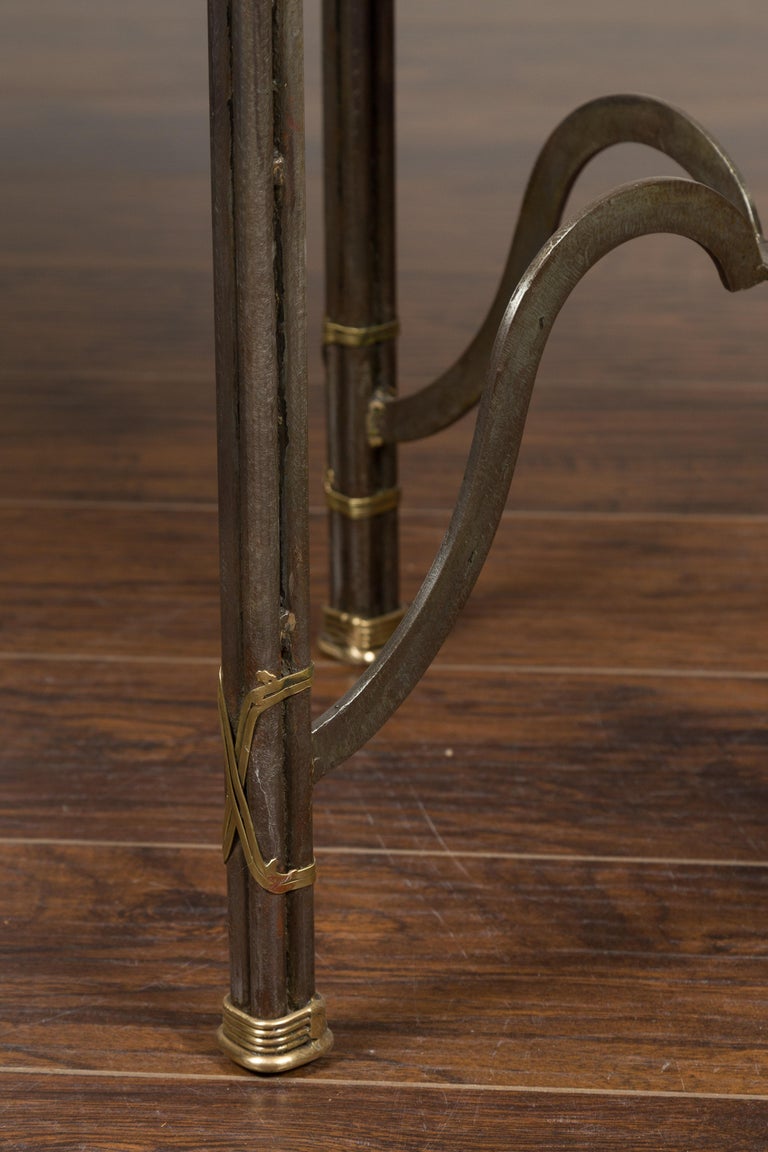 Midcentury French Polished Steel Side Table with Round White Marble Top ...