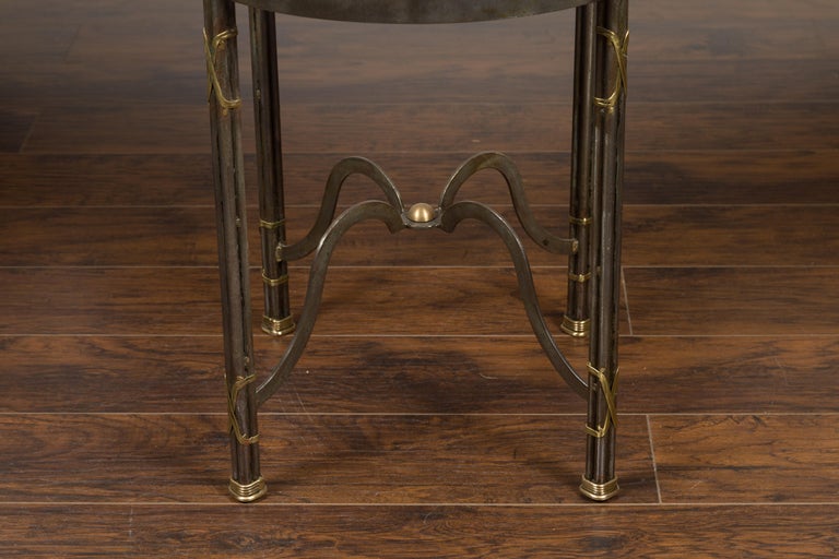Midcentury French Polished Steel Side Table with Round White Marble Top ...