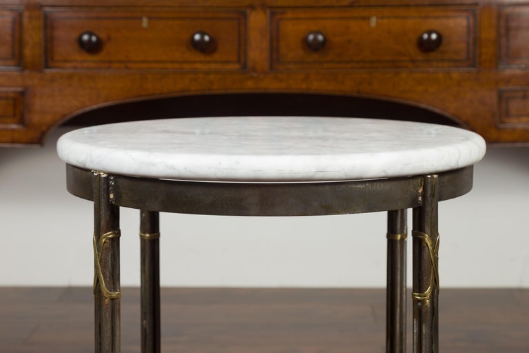 Midcentury French Polished Steel Side Table with Round White Marble Top ...